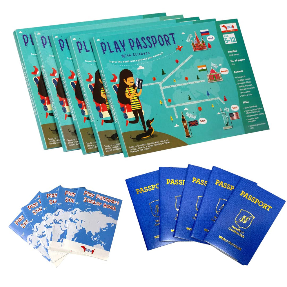 CocoMoco Kids Play Passport with World Map and Stickers Educational Le