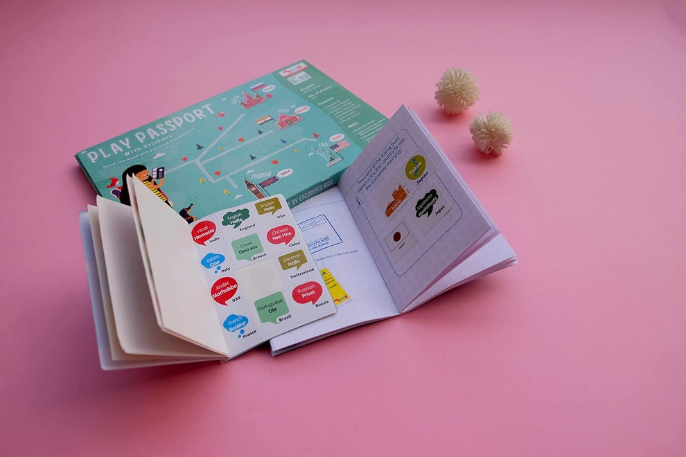 CocoMoco Kids Play Passport with World Map and Stickers Educational Le