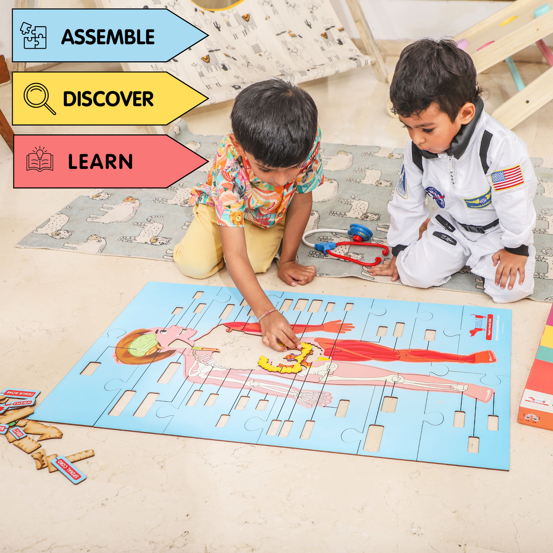 CocoMoco Kids Human Body Parts Puzzle For Kids, Wooden Jigsaw Puzzle