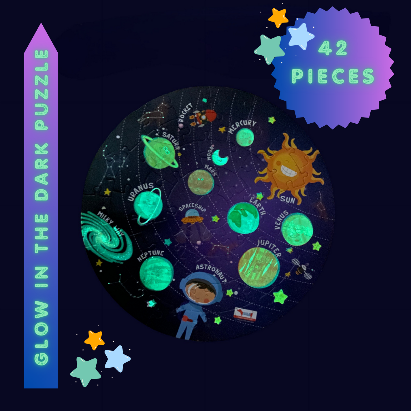 Solar System Puzzle 42 Pcs - Glow in The Dark - Educational Toy - Spac